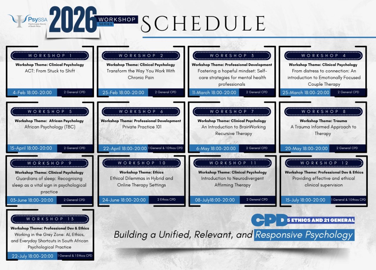 2026 PsySSA CPD Workshop Series: A Dozen Plus One Opportunities | PsySSA